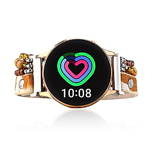 BOKIIWAY Handmade Leopard Leather Beaded Boho Watch Bracelet Band Compatible with Samsung Galaxy-Huawei -Garmin-Fossil- /20mm/22mm-Bohemian Stone Watch Strap for Women (22mm, Green Jasper)