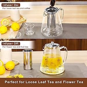 Molgree Glass Teapot Stovetop Safe, 43oz Glass Teapot with Infuser, Glass Tea Kettle Glass Tea Pots with Removable Stainless Steel Infuser for Blooming and Loose Leaf Tea