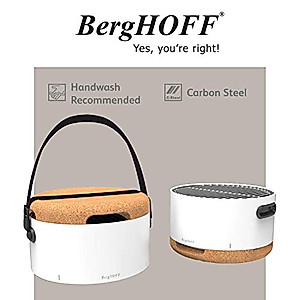 BergHOFF LEO Portable Tabletop BBQ Grill To-go grill with Heat Resistant Base Easy-carry strap & detachable handles, Removable elements, Adjustable airflow, 13.75", White