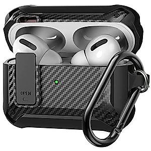 Olytop Case for Airpods Pro 2nd/1st Generation Case with Lock Lid, Rugged Latch Protective Cover, Shockproof Armor Skin Shell for Apple AirPod Pro Case 2022/2019 Black