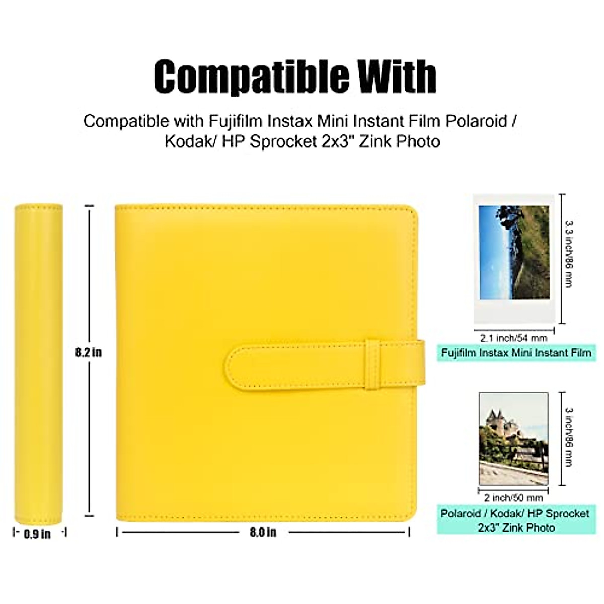 256 Pockets Photo Album for Fujifilm Instax Mini 11 12 9 7+ 40 Evo Liplay 90 8 Instant Camera/Mini Link SP-1 Printer, Photo Album for Polaroid Zink 2x3" Photo/Mint Zip Instant Camera Printer (Yellow)