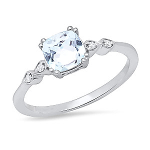 Dazzlingrock Collection 6X6 mm Cushion Aquamarine & Round White Diamond Women Vintage Traditional Classic Engagement Ring | 10K White Gold, Size 7