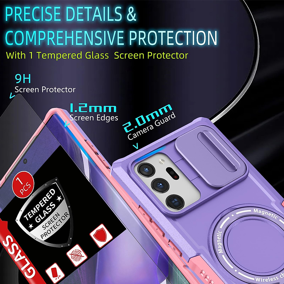 FRLMOOES Magnetic for Samsung Galaxy Note 20 Ultra Case Compatible with MagSafe & Wireless Charging Grade Drop Protection with Invisible Stand&Camera Protection,with Screen Protector Shockproof Purple