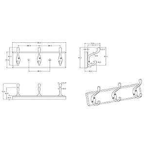 Richelieu Hardware T36709184 Utility Hook Rack 10 in (255 mm), Matte Nickel and White