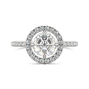Charles & Colvard 14K White Gold Moissanite 7mm Duet Rose Halo Ring-size 5.5 1.56cttw DEW