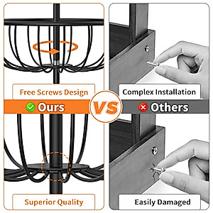 PouHenier.jh 5 Tier Fruit Basket Bowl for Kitchen Counter, Large Capacity Metal Wire Countertop Vegetables Storage Rack, Detachable Produce Stand Holder Organizer for Bread Snack (Black)