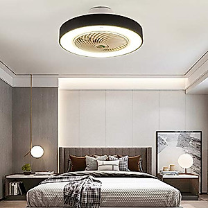 YIYIBYUS 23.5 Inch Modern Black Chandelier Ceiling Fan LED 3 Colors 3 Speeds Ceiling Fan with Light and Remote Control Mute Suitable for Living Room, Bedroom, Dining Room