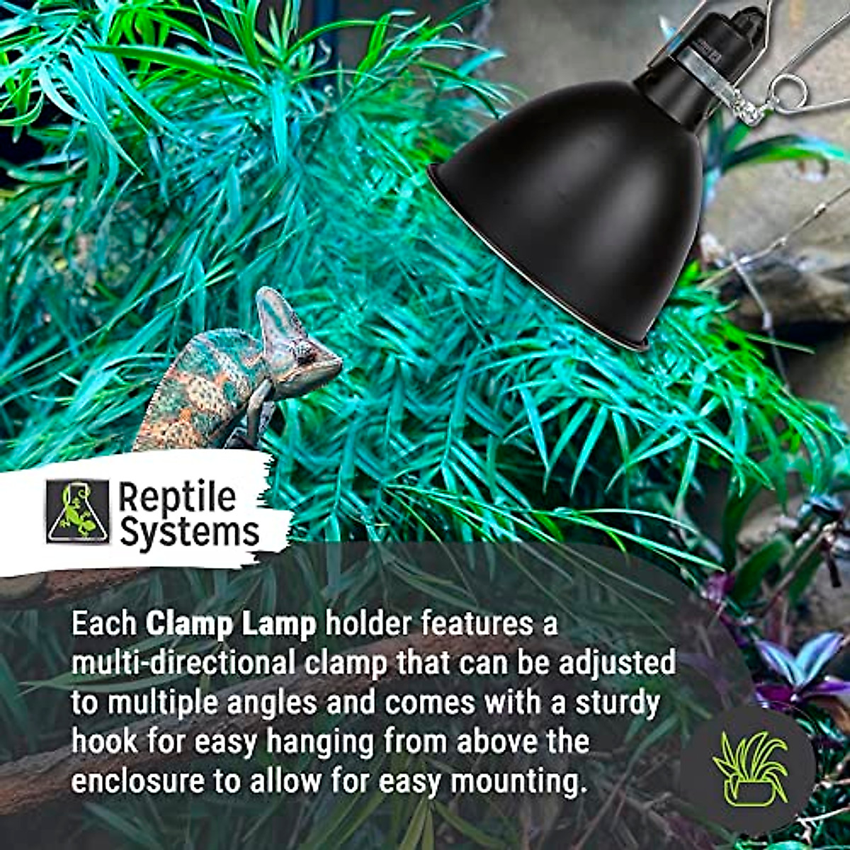 Reptile Systems Ceramic Reflector Clamp Lamp - Black Edition - Basking Lamp Bulb Holder for Terrariums, Vivariums, Paludariums, Enclosures & Cages - Large 8.5" Diameter - 200watt - E26