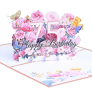 Happy 75th Birthday Card, 75th Birthday Cards for Women, 75th Birthday Gifts for Women, Happy Birthday Card, Pop Up Cards, Pop Up Cards Flowers for Women with Note.