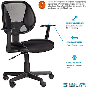 Adjustable Office Chair Armrest Covers: Stretchable Memory Foam Arm Covers for Gaming Chairs; Relieve Forearm & Elbow Pain; Desk Office Chair Arm Pads; Replacement Covers for Arms 6-10 Inch - Set of 2