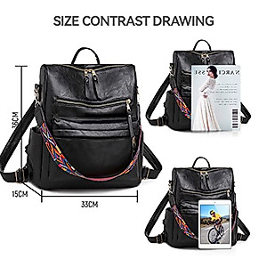 Leather Backpack Purse for Women Large Designer Travel Ladies Satchel Handbag Convertible College Daypack Shoulder Bags (2-black)