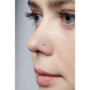 Eternaldia 2.33mm/2.4mm/4.25mm Real Diamond Nose Ring 14K Gold Nose Stud in 18, 19 & 19.5 Gauge / Diamond Nose Stud For Women Diamond Color- G-H Diamond Clarity- I1-I2 (2.4mm White Diamond 19G 6-Prongs Nose Stud)