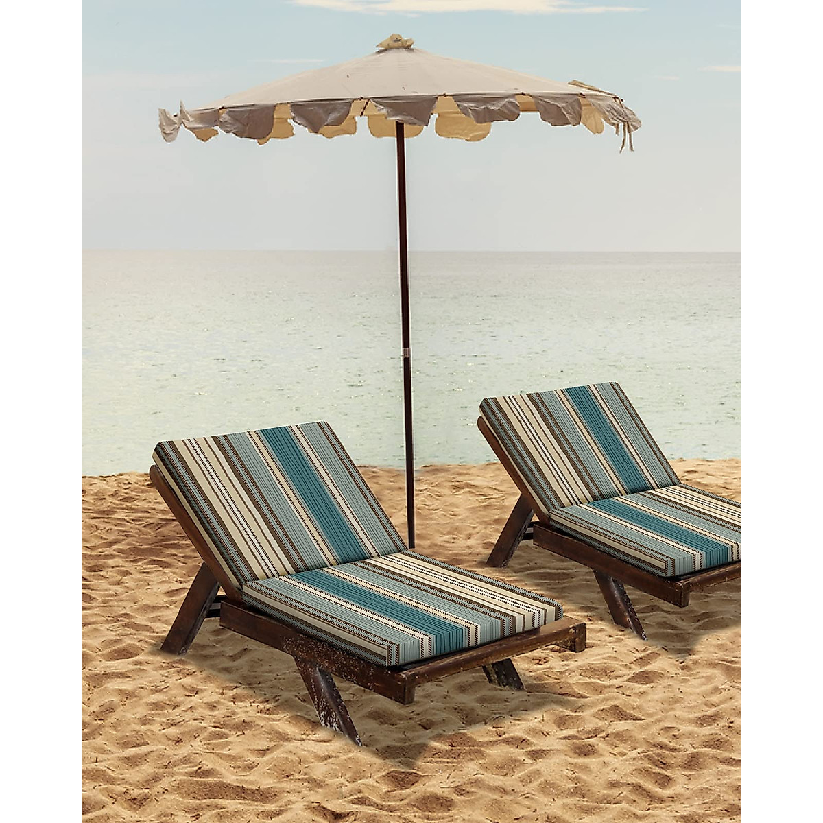 4 Pack Boho Teal Waterproof Cushion Covers with Ties, Southwestern Native Blue Green Striped Outdoor Patio Chair Seat Cushion Slip Covers Replacement Antique Pattern Tribal 20''x18''x4''