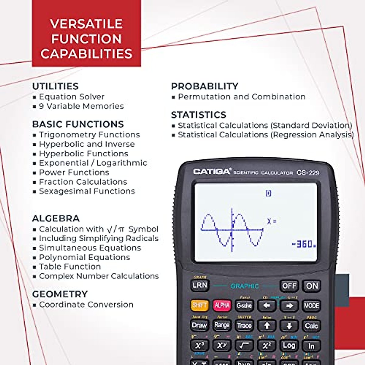 Scientific Calculator with Graphic Functions - Multiple Modes with Intuitive Interface - Perfect for Beginner and Advanced Courses, High School or College
