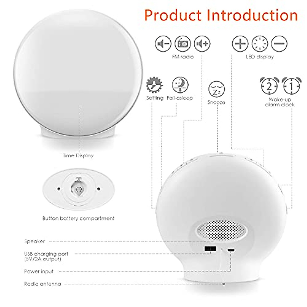 Wake Up Light Sunrise Alarm Clock for Kids, Heavy Sleepers, Bedroom, with Sunrise Simulation, Sleep Aid, Dual Alarms, FM Radio, Snooze, Nightlight, Daylight, 7 Colors, 7 Natural Sounds, Ideal for Gift