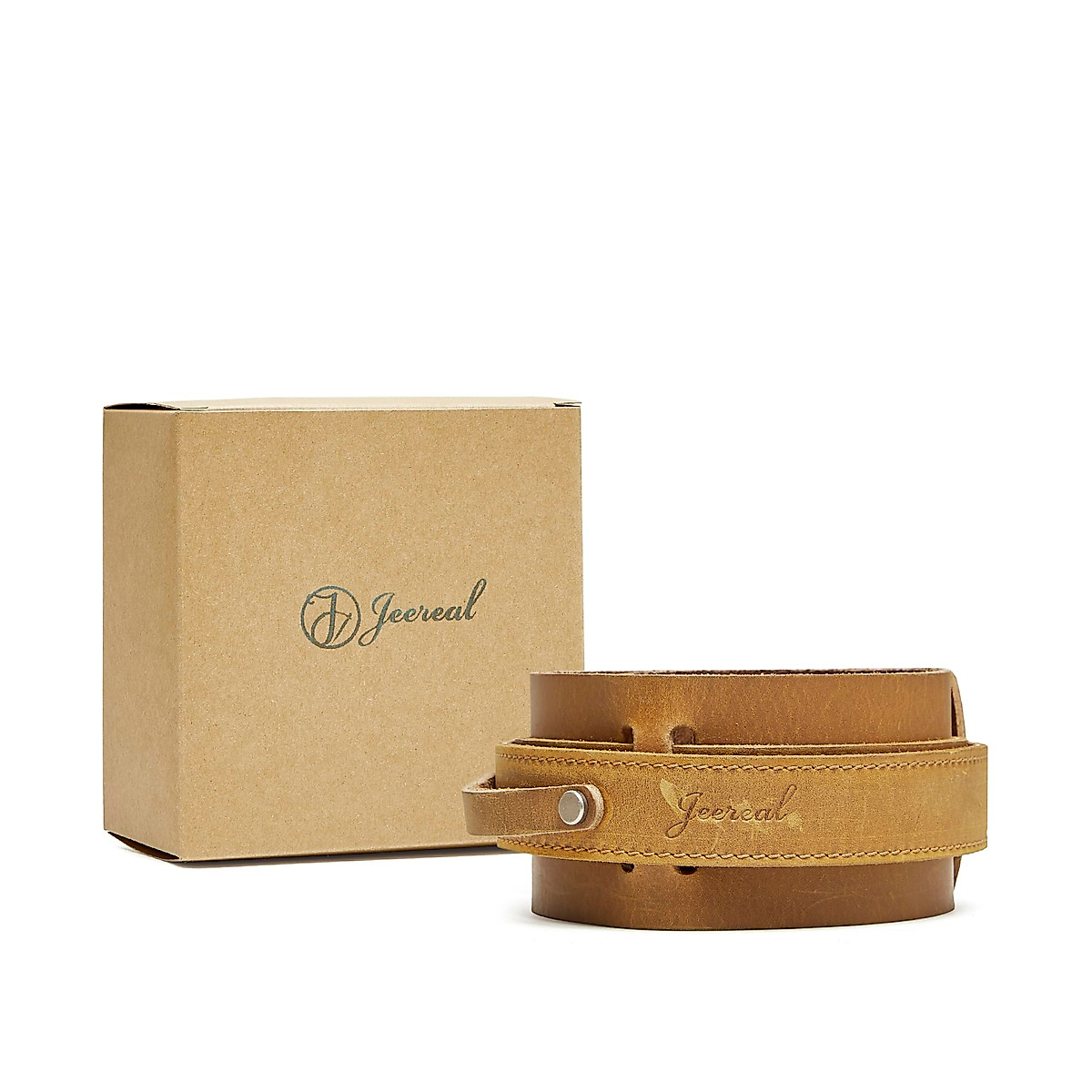 Jeereal Full Grain Genuine Padded Leather vintage Guitar Straps（3.0 Inches Width） for Electric, Acoustic, and Bass Guitars (Yellow Brown)