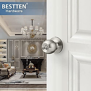BESTTEN Keyed Entry Door Knob with Lock, Interior and Exterior Door Lock, Standard Ball, Satin Nickel