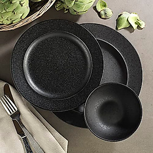 12 Piece Dinnerware Set By Glavers Service For 4, Round Black Matte Dishes – High-End Portuguese Quality Stoneware Set – Includes 4 Dinner Plates 4 Salad Plates, And 4 Bowls Dishwasher Microwave safe.