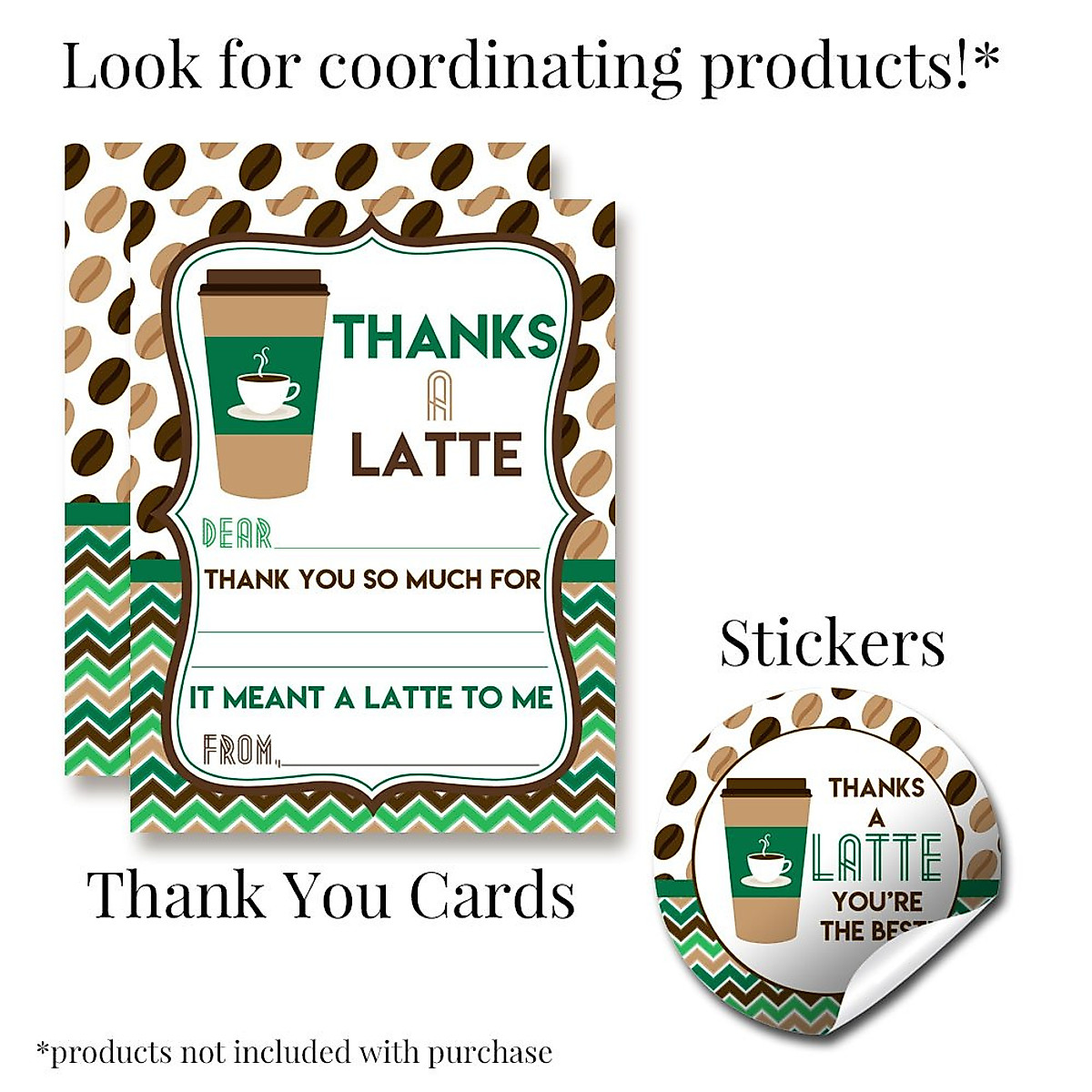 Latte Fun Green and Brown Coffee Birthday Party Invitations, 20 5x7 Fill In Cards with Twenty White Envelopes by AmandaCreation