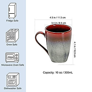 HENXFEN LEAD Coffee Mugs Set of 4 - Ceramic Cups 10 Oz with Large Handle for Coffee, Soup, Tea, Milk, Latte and Cocoa, Mug Gift Set Microwave & Oven, Dishwasher Safe - Red