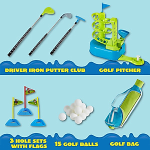 JOYIN Club Golf Comprehensive Toy Set with 3 Golf Clubs, 3 Club Heads, Deluxe Toy Golf Bag, 15 Training Toy Golf Balls and Accessories, for Toddler Kids Boys and Girls Golf, Outdoor Lawn Sport Toy