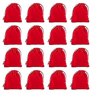 FASHEWELRY 50pcs Small Drawstring Velvet Bag 4.7x4 inch Jewelry Gift Pouches Red Party Wedding Favor for Candy Ring Dice Watch Packing Keepsakes