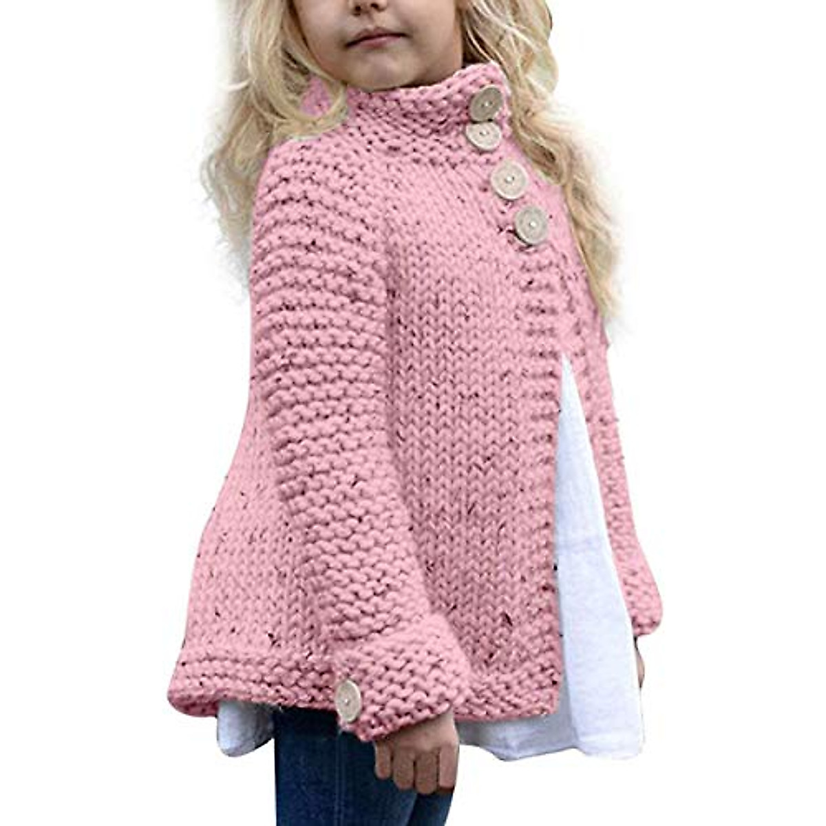 Willow Dance Toddler Baby Girls Autumn Winter Clothes Button Knitted Sweater Cardigan Cloak Warm Thick Coat (Pink, 6-7 Years)