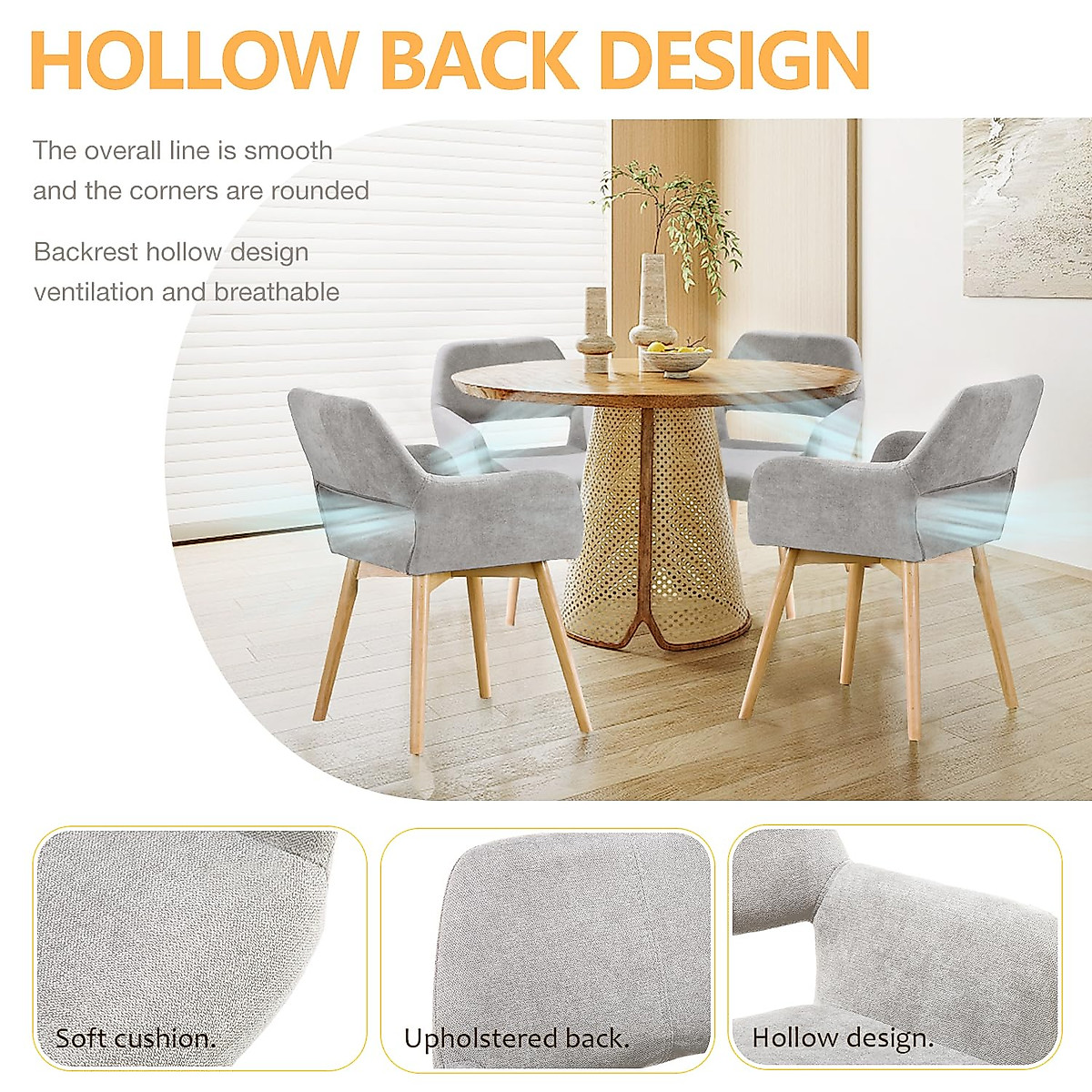 YEEFY Mid Century Modern Dining Chairs Set of 2 & 4 & 6 Comfy Accent Chair Upholstered Kitchen Dining Living Room Chairs for Bedrooms Waiting Room Home Arm Desk Chair No Wheels (Gray, 2)