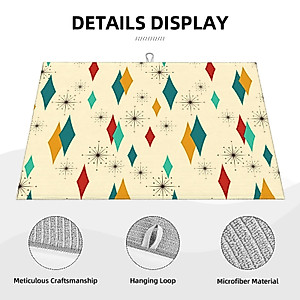Diamond Retro Kitchen Drying Mat Mid Century Modern Decor Microfiber Dish Drainer Mat for Kitchen Counter Absorbent Reusable Washable 18x24in