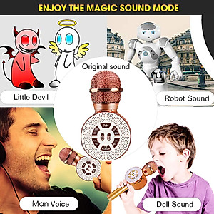 FISHOAKY Karaoke Microphone, Kids Karaoke Machine Portable Mic Player Speaker with LED for Christmas Birthday Home Party KTV Outdoor