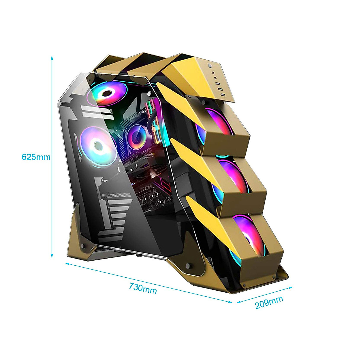 JF-TVQJ Computer Case Gaming Computer PC Case ATX/MICROATX Computer Case RGB, Full Tempered Glass Side Panel - with Metal Frame - Cooling Ready - Expansive Storage, Yellow