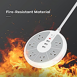 Flat Plug Power Strip with Surge Protection - 6 Outlets Flat Extension Cord Surge Protector with 3 USB Ports - Compact Charging Station Multi Plug Outlet Extender for Electronic Deivces, Home, Office