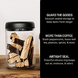 Fellow Atmos Vacuum Coffee Canister & Food Storage Container - 1.2 Liter Canister holds up to 16 oz of Coffee Beans - Airtight Food Storage Containers - Coffee Containers - 1.2 Liter - Clear Glass