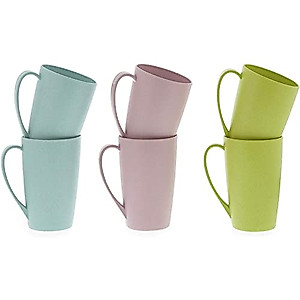 Okuna Outpost 6-Pack 12oz Wheat Straw Mugs, Dishwasher Safe Unbreakable Coffee Mug Set with Handles, Reusable Plastic Mug for Coffee, Tea, Milk, Warm Beverages (3 Colors, 4x3x4 in)