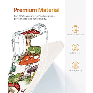 PAPCOOL,Frogs Phone Case Mushrooms Phone Case Cover,Clear Cute Forest Phone Case Kawaii Aesthetic Vintage Animal Cartoon Pattern for Fashion Slim Soft TPU Compatible with iPhone 13 Mini