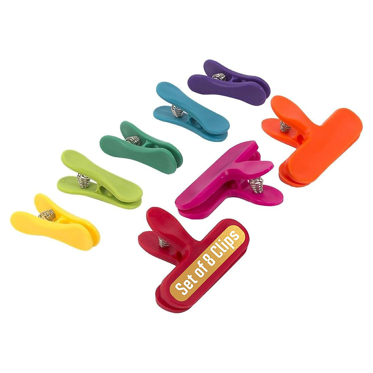Luciano Housewares Rainbow Bag Clips Set, Colorful Food Storage Plastic Clips for Chips and Other Food Bags, Multicolor, Set of 8