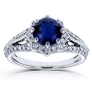 Kobelli Blue Sapphire and Diamond Star Halo Engagement Ring 1 3/5 CTW In 14k White Gold, Size 8.5, White Gold