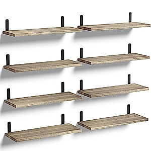 Boswillon Floating Shelves Set of 8, Rustic Hanging Wood Shelves for Wall Decor, Wall Mounted Shelves for Storage Bedroom, Bathroom, Living Room - Carbonized Black