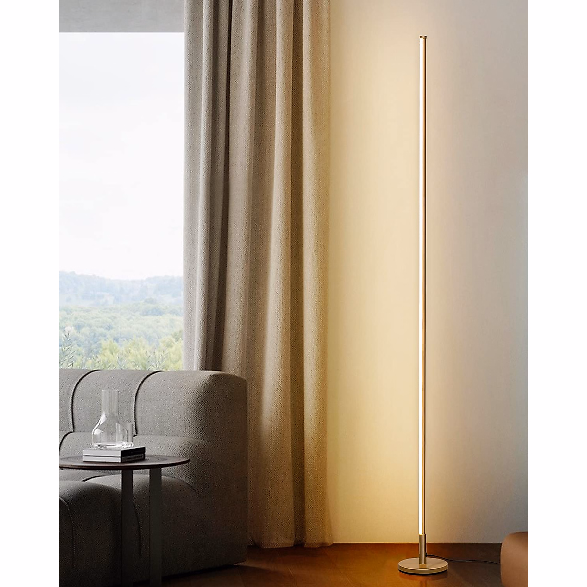 TACAHE Minimalist Corner Floor Lamp - 2700K-6500K Dimmable LED Night Light - Modern Standing Mood Lamp with Remote Control for Living Room, Bedroom - 57" 12W - Gold