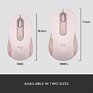 Logitech Signature M650 Wireless Mouse - For Small to Medium Sized Hands, 2-Year Battery, Silent Clicks, Customizable Side Buttons, Bluetooth, for PC/Mac/Multi-Device/Chromebook - Rose