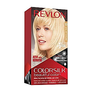Revlon Permanent Hair Color, Permanent Hair Dye, Colorsilk with 100% Gray Coverage, Ammonia-Free, Keratin and Amino Acids, 03 Ultra Light Sun Blonde, 4.4 Oz (Pack of 1)