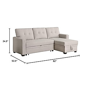KTVTK 82" L-Shape Sleeper Sectional Sofa with Storage Chaise and Pull-Out Bed,Convertible Couch for Living Room,Apartment,Office,Beige, 82'