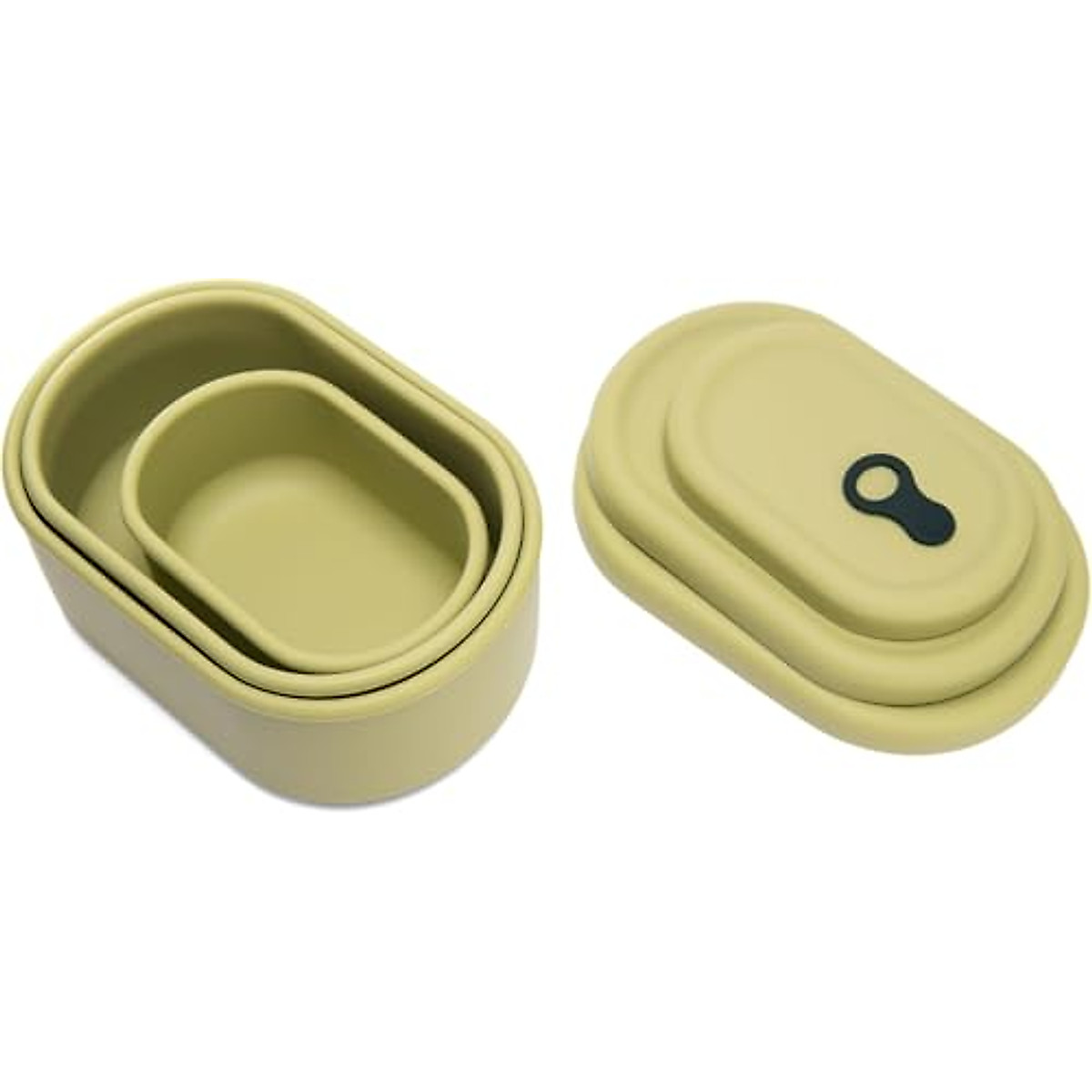 Lagomian Made in Korea, Set of 3 Nesting Hard-Shell Silicone Food Storage Containers | BPA Free, Airtight, Microwave, Dishwasher, Freezer Safe - Bento Lunch Box (Olive)
