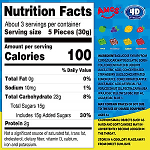 AMOS 4D Gummy Blocks Candy Bricks, Edible Building Block Gummies for Kid's Lego Theme Party, Funny Cupcake Topper Decoration, Resealable 3.53oz Bag (Pack of 3)