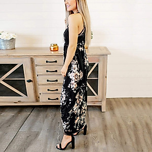 Padaleks Women's Casual Sleeveless O Neck Halter Dresses Loose Plus Size Summer Beach Retro Print Long Maxi Dress