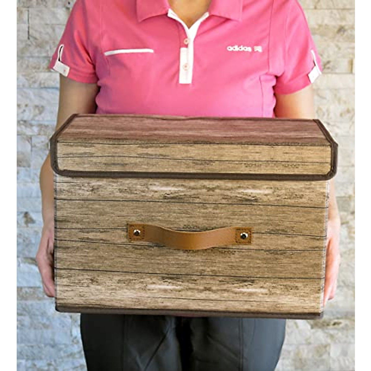 KaleaBoutique KB Foldable Storage Bins with Lids Fabric Collapsible Stacking Boxes, Closet Organizers Storage, Living Room, Laundry Room Bins, Office Home Storage Bins (Set of 3 Bins, Reclaimed Wood)