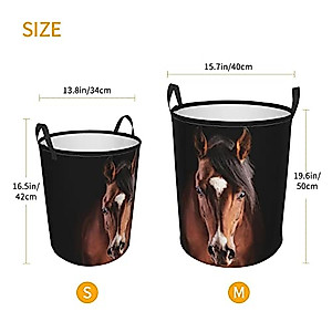 FeHuew Handsome Brown Horse Collapsible Laundry Basket with Handle Waterproof Hamper Storage Organizer Large Bins for Dirty Clothes,toys
