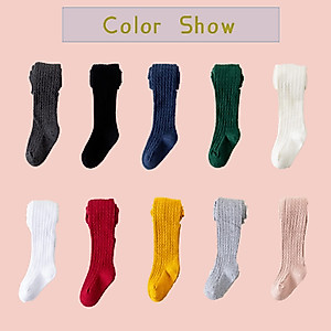 Marchare Baby Girls Tights Thick Cable Knit Solid Seamless Leggings Winter Warm Stockings For Toddler Girls Navy 2 Pack 8-10 Years