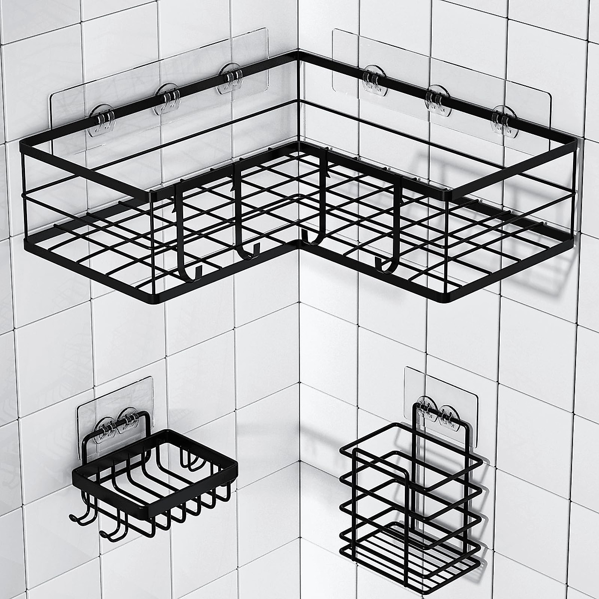 oyenbboi 5 Pack Shower Caddy Adhesive Replacement, Adhesive Shower Hooks, Strong Adhesive Wall Hooks, Waterproof Adhesive Hooks for Shower Rack, No Drilling