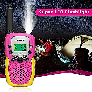 Retevis RA18 Kids Walkie Talkies, Walkie Talkie Toys for 6-12 Year Old Girls Boys, 22 CH, Long Range, Built-in Flashlight, Girls Birthday Gifts,Outdoor Garden Camping Family Trip(Pink 2 Pack)